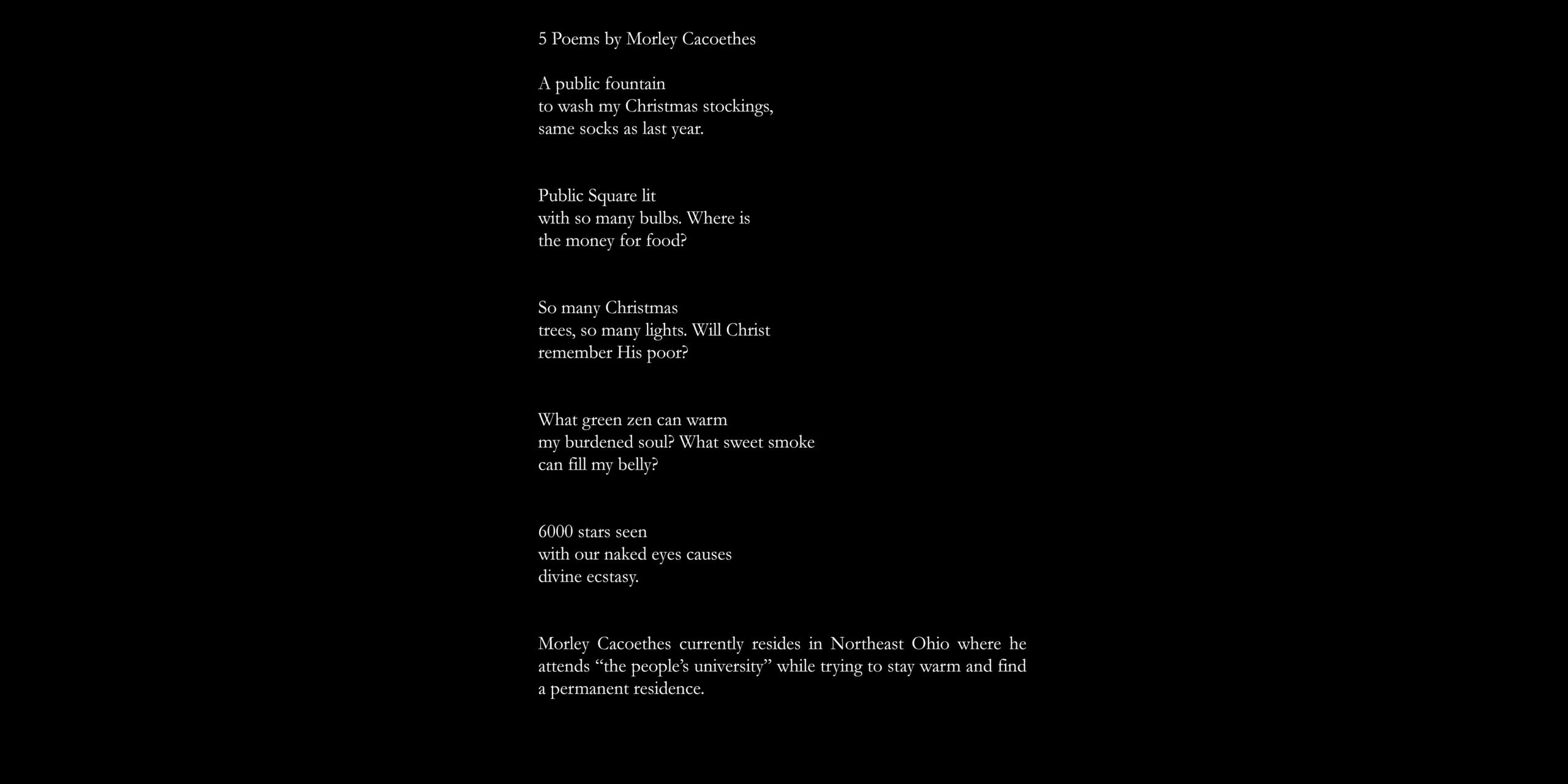 5 poems by Morley Cacoethes – The Literary Underground